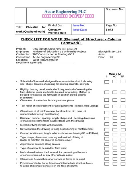 120 Element Of Structure Column Or Grade Beam Formwork Pdf