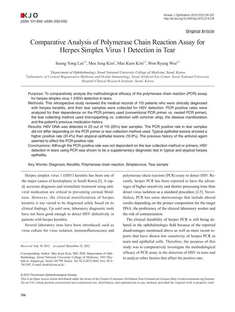 Pdf Comparative Analysis Of Polymerase Chain Reaction Assay For Herpes Simplex Virus 1
