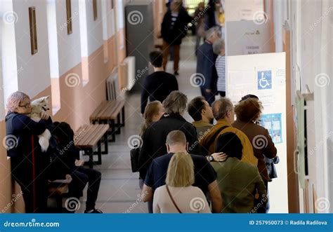 People In Front Of Voting Sections For Elections Of Bulgarian
