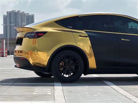 Tesla Model Y Black And Gold Customized Car Wrap Yeswrap