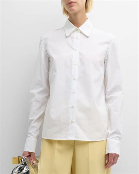 Fabiana Filippi Bead Trim Button Down Cotton Poplin Shirt Neiman Marcus