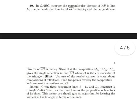 Solved 10 In Abc Suppose The Perpendicular Bisector Of Ab