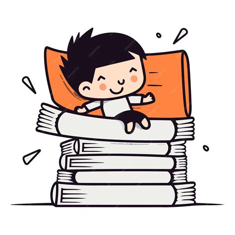 Un Niño Lindo Durmiendo En Una Pila De Libros Ilustración De Dibujos