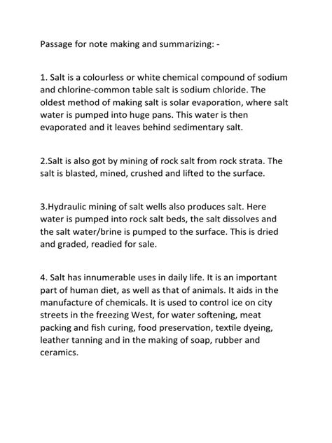 Passage For Note Making And Summarizing Pdf Salt Sleep