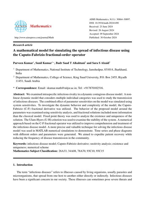 Pdf A Mathematical Model For Simulating The Spread Of Infectious