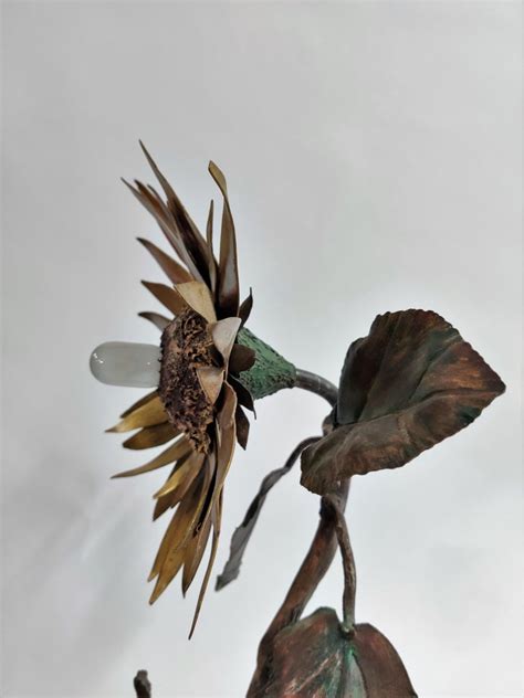 Vintage Metal And Bronze Sunflower Sculpture Lamp 1970s Belgium At 1stdibs