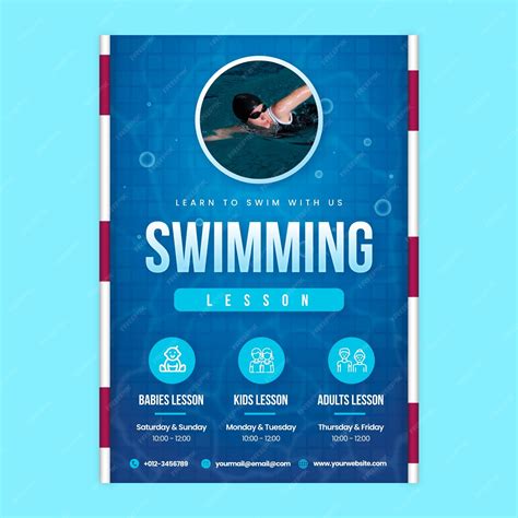 그라디언트 수영 레슨 포스터 템플릿 무료 벡터