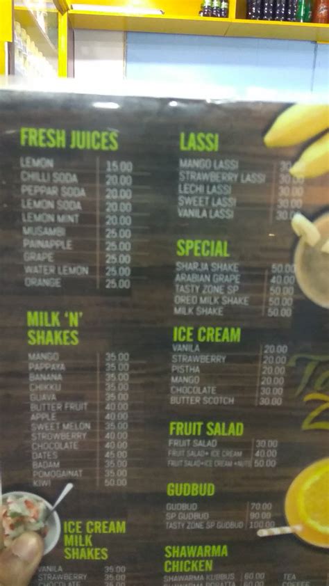 Menu At Tasty Zone Hot N Cool Bengaluru