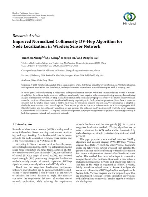 Pdf Improved Normalized Collinearity Dv Hop Algorithm For Node Localization In Wireless Sensor