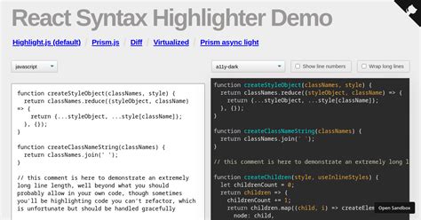react syntax highlighter react syntax highlighter demo codesandbox