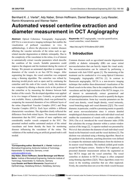 Pdf Automated Vessel Centerline Extraction And Diameter Measurement
