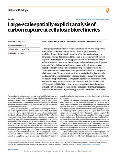 Pdf Large Scale Spatially Explicit Analysis Of Carbon Capture At Cellulosic Biorefineries