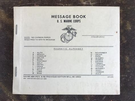1976 Usmc Field Message Book Phonetic Alphabet On Front Us Marine Corps