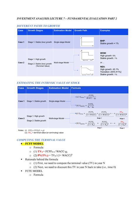 Lecture 7 Investment Analysis Notes Investment Analysis Lecture 7