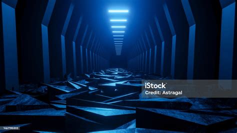 파란색 램프로 조명 된 콘크리트 유적이있는 사이버 풍경은 3d 렌더링 아트 현대적인 디자인입니다 네온에 대한 스톡 사진 및 기타