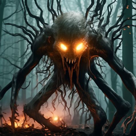 A Scary Forest Mutant With A Bunch Of Arms And Legs And Glowing Eyes