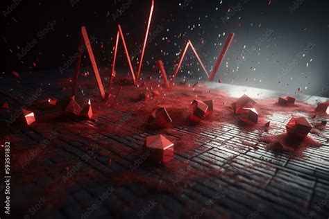 Red Glossy Pointers Show Downward Trend Market Crash Concept Decline Symbols 3d Render