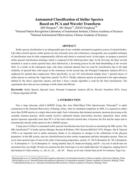 Pdf Automated Classification Of Stellar Spectra Based On Pca And