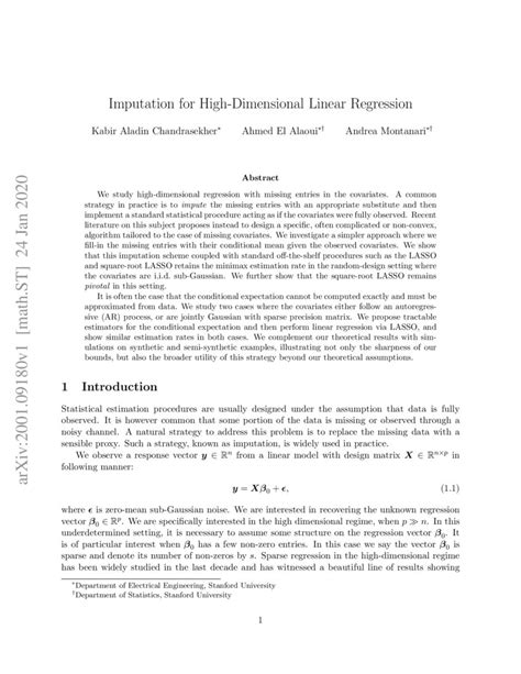 imputation for high dimensional linear regression deepai