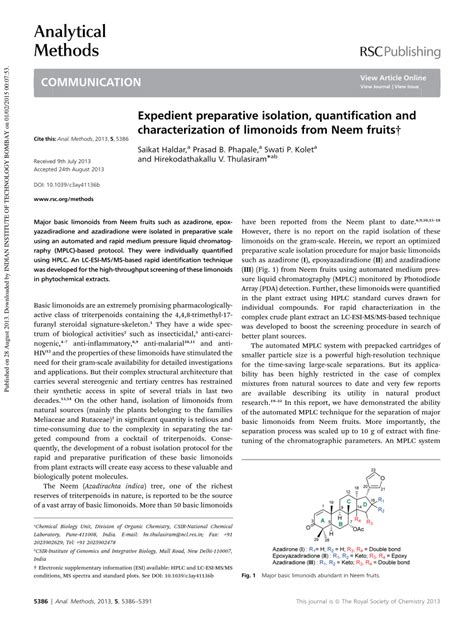 Pdf Expedient Preparative Isolation Quantification And Characterization Of Limonoids From