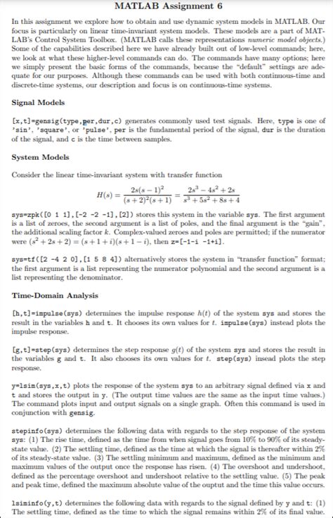 Solved Matlab Assignment 6 In This Assignment We Explore How