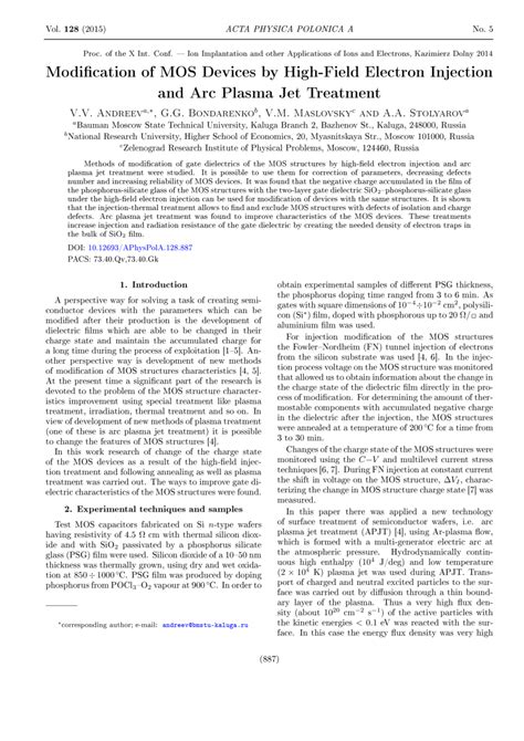 Pdf Modification Of Mos Devices By High Field Electron Injection And Arc Plasma Jet Treatment