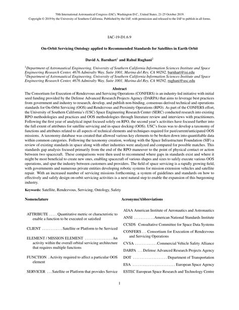 Pdf On Orbit Servicing Ontology Applied To Recommended Standards For Satellites In Earth Orbit