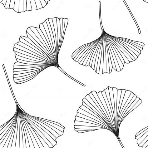 Ginkgo Biloba Tree Leaf Outlines Floral Vector Seamless Pattern Stock Illustration