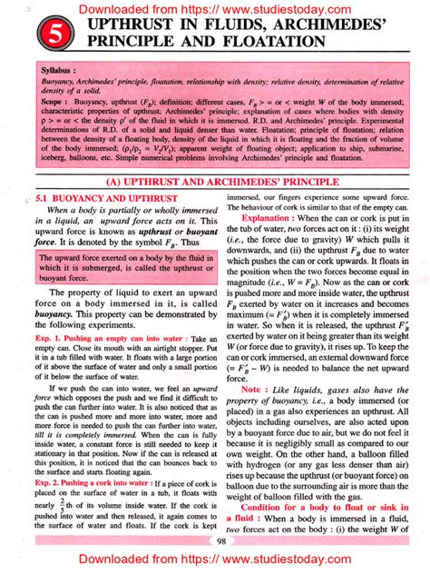 Icse Class 9 Physics Chapter 05 Upthrust In Fluids Archimedes Principle