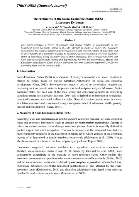 Pdf Determinants Of The Socio Economic Status Ses Literature Evidence