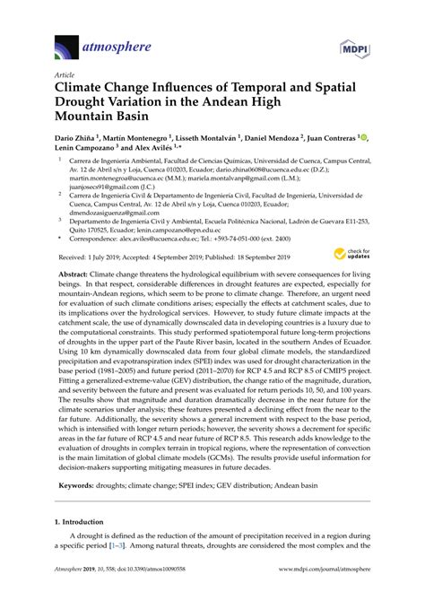 Pdf Spatial And Temporal Analysis Of Droughts In An Andean Basin Using The Spei Drought Index