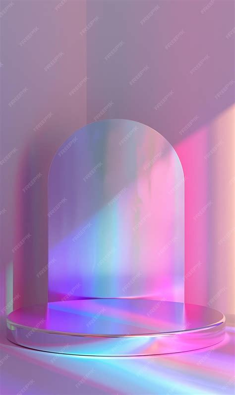 Premium Photo An Abstract 3d Rendering Of A Translucent Arch On A Platform With Colorful Lighting