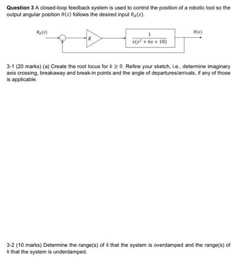 Solved Question A Closed Loop Feedback System Is Used To Chegg