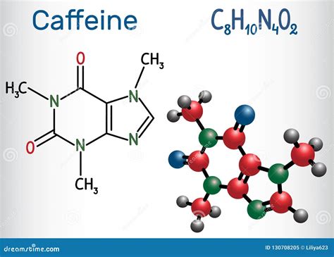 Caffeine Molecule Structural Chemical Formula And Molecule Mode