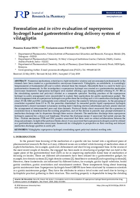 Pdf Formulation And In Vitro Evaluation Of Superporous Hydrogel Based Gastroretentive Drug