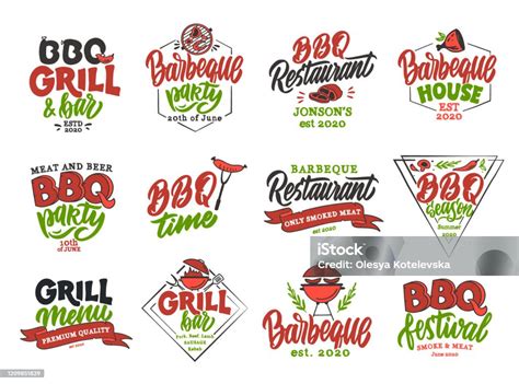빈티지 바베큐 타임 엠블럼과 스탬프 세트 흰색 배경에 다채로운 배지 템플릿 스티커 0명에 대한 스톡 벡터 아트 및 기타 이미지 0명 개체 그룹 격언 Istock