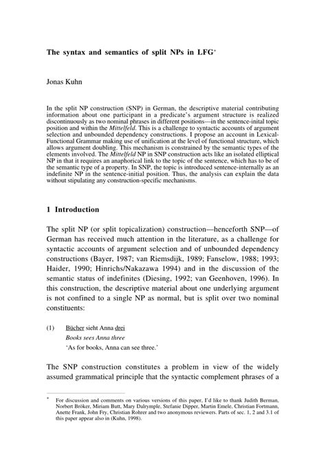 PDF The Syntax And Semantics Of Split NPs In LFG