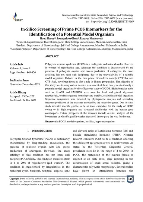 Pdf In Silico Screening Of Prime Pcos Biomarkers For The Identification Of A Potential Model