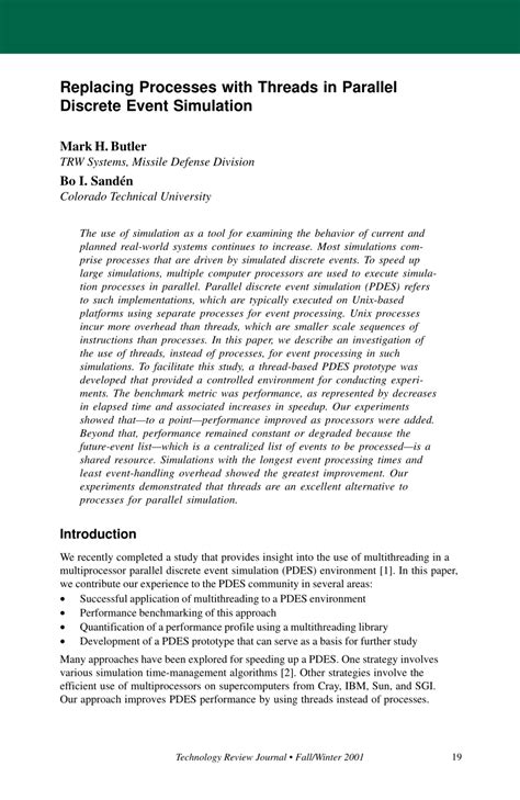 PDF Replacing Processes With Threads In Parallel Discrete Event Simulation