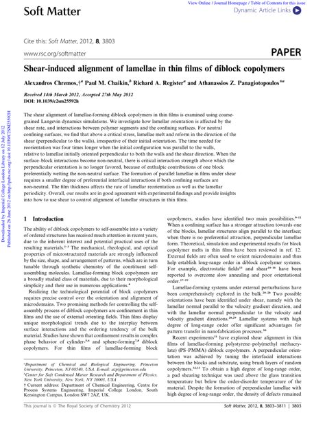 Pdf Shear Induced Alignment Of Lamellae In Thin Films Of Diblock