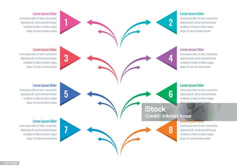 다채로운 화살표 인포 그래픽 템플릿 산업 교육 비즈니스 및 과학을 위한 인포그래픽 템플릿입니다 잡지 연례 보고서 정보 템플릿입니다 여덟 단계 정보 템플릿 8에 대한 스톡
