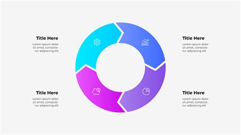 텍스트 아이콘 및 제목에 대한 자리 표시자가 있는 색상 그라데이션이 있는 원형 4단계 화살표 인포그래픽은 데이터 프레젠테이션 및