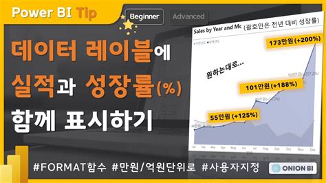 Power Bi에서 실적과 전년 대비 성장률을 함께 표기하는 법 사용자지정 데이터레이블 사용법 Feat Format 함수로 만원 억원 단위 표시하기 Youtube