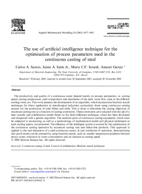 (PDF) The use of artificial intelligence technique for the optimisation of process parameters ...