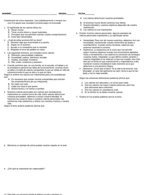 Evaluación Ética Grado Sexto Pdf Felicidad