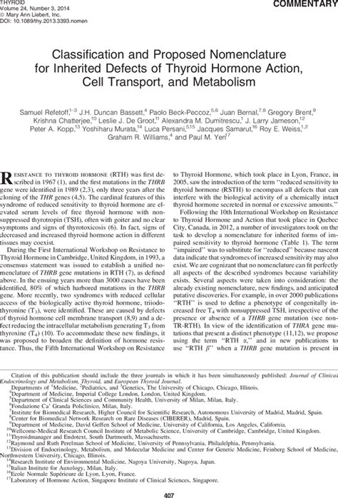 Classification And Proposed Nomenclature For Inherited Defects Of
