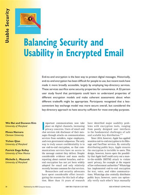 Pdf Balancing Security And Usability In Encrypted Email