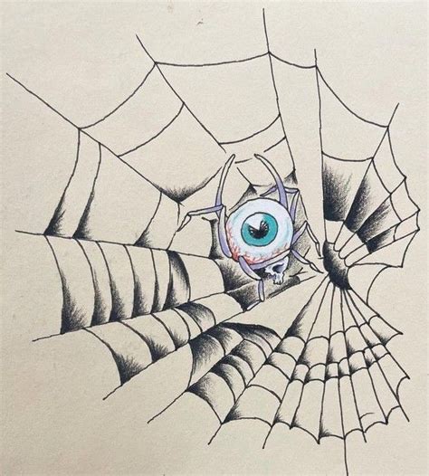 A Drawing Of A Spider Web With An Eye In It