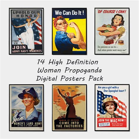 14 Vintage Woman Propaganda Posters Bundle High Quality Scanned