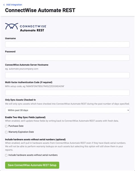 Connectwise Automate Rest Api Integration Instructions Lifecycle Manager